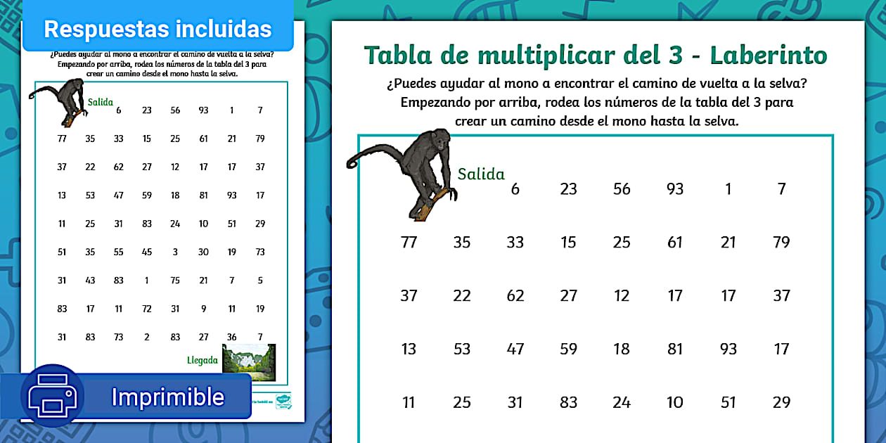 Ficha de actividad: Laberinto - Tabla de multiplicar del 3