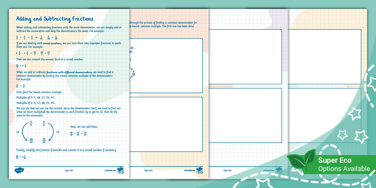 Adding and Subtracting Fractions (Ages 10 - 11) - Twinkl