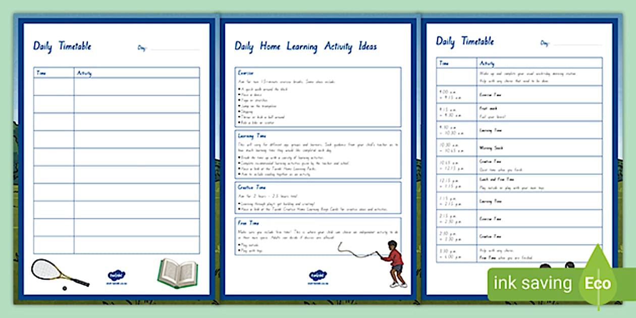 Editable School Closure Home Learning Daily Timetable