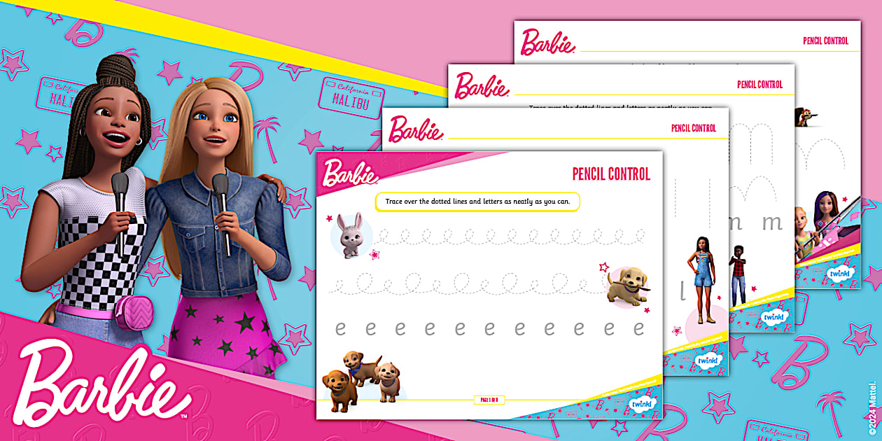 Barbie: Pencil Control Tracing Worksheets (teacher made)