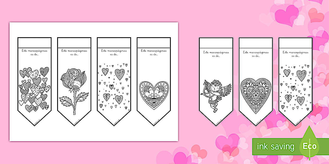 Marcapáginas para colorear y relajarse: Día de San Valentín