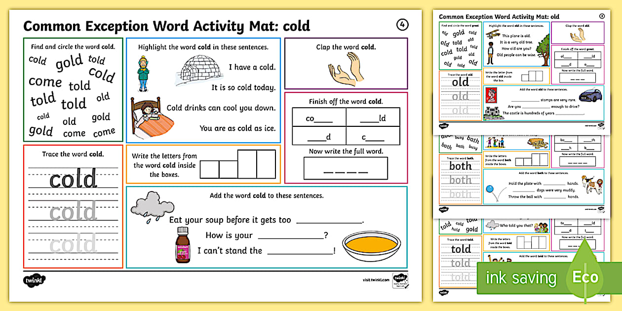 Year 2 Common Exception Word Activity Mat Pack 2 - Twinkl