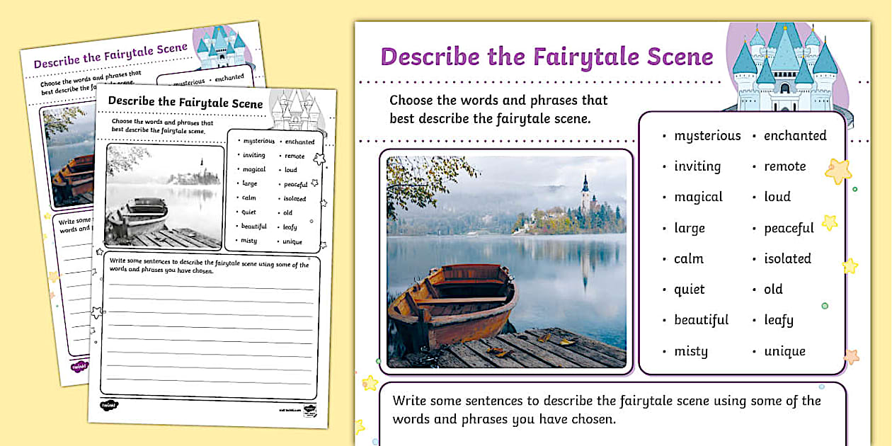 Describe the Fairytale Scene Worksheet - Twinkl