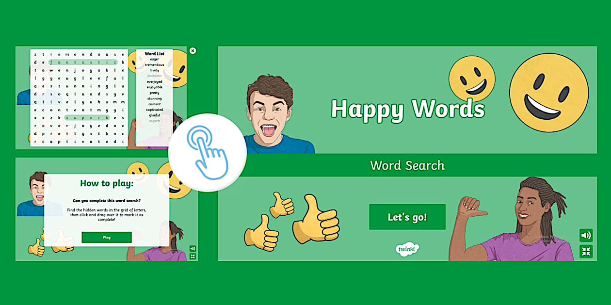 Happy Words Word Search (teacher made) - Twinkl