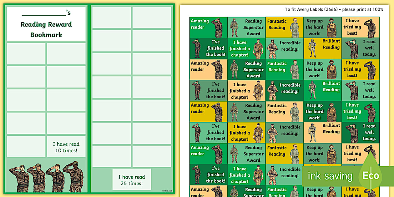 KS2 Solider Themed Reading Sticker Reward Bookmarks - Twinkl