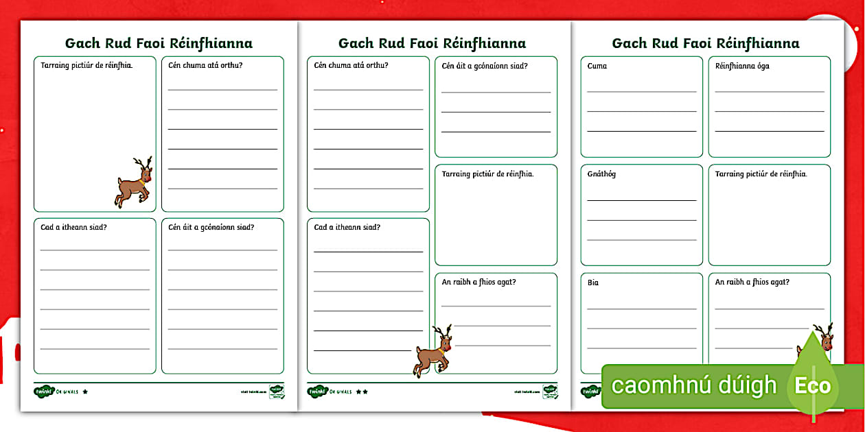 A Christmas Collar Reindeer Fact File Writing Frames Gaeilge
