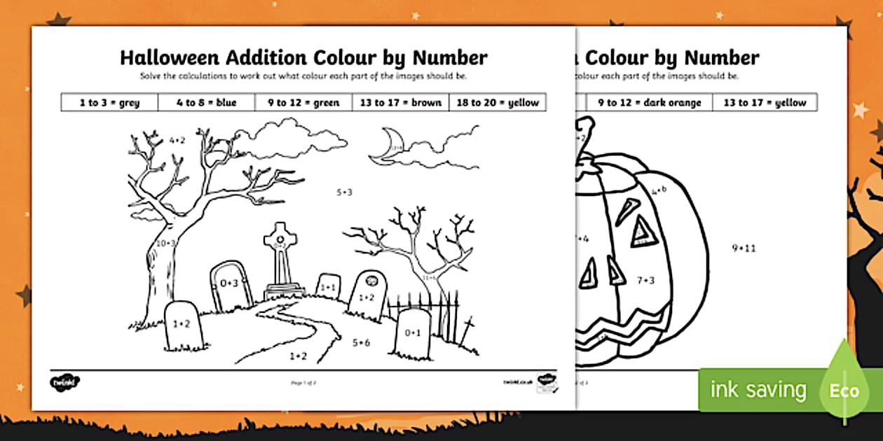 Halloween Themed addition to 20 Colour by Number - Twinkl