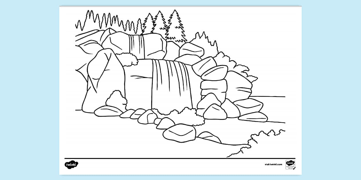 Waterfall Colouring Page - Primary Resources - Twinkl