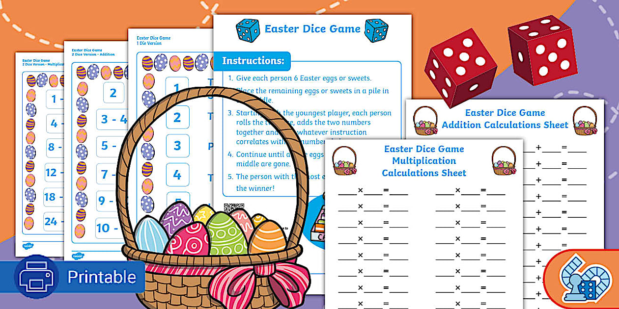 Printable Easter Dice Game for Kids - Easter Activities