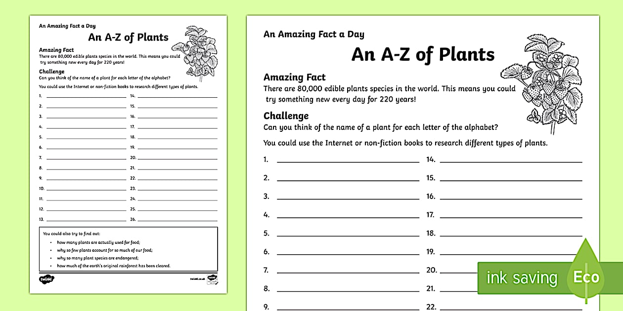 Editable An A to Z of Plants Worksheet (teacher made)