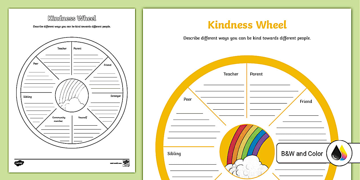 Kindness Wheel Activity Worksheet for 3rd-5th Grade - Twinkl