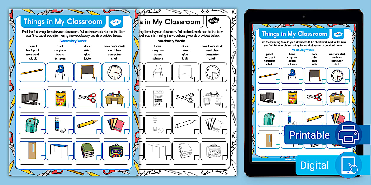 Things in My Classroom Scavenger Hunt for ELL Newcomers