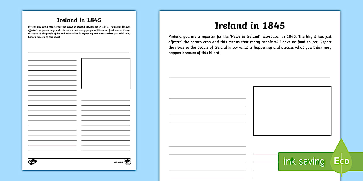 Ireland in 1845 Newspaper Worksheet / Worksheet - Twinkl
