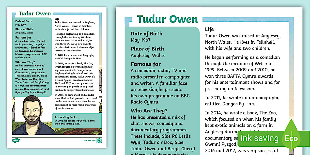 Tudur Owen Fact File (teacher made) - Twinkl