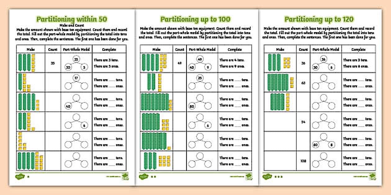 Partitioning within 120 Activity Sheets (teacher made)