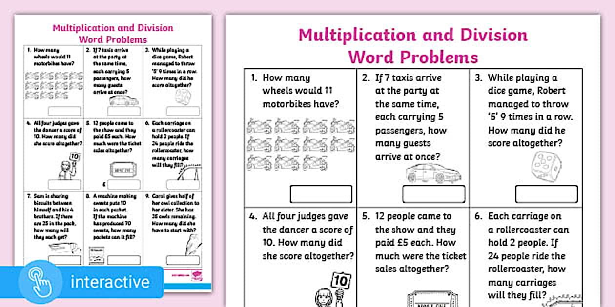 👉 Y2 Word Problems Multiplication and Division Interactive PDF