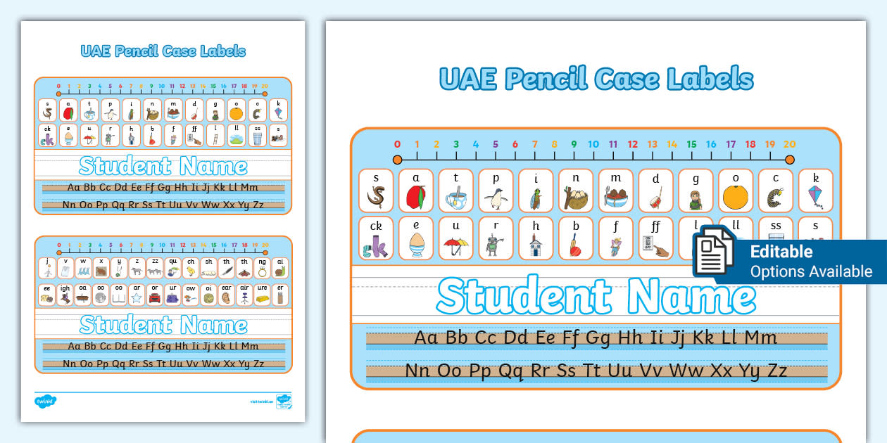 UAE Back To School Pencil Case Labels | Twinkl | UAE | KS1
