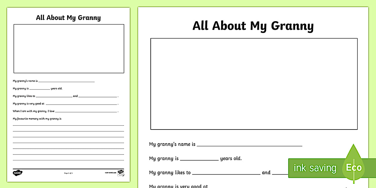 Editable All about My Granny Worksheet (teacher made)