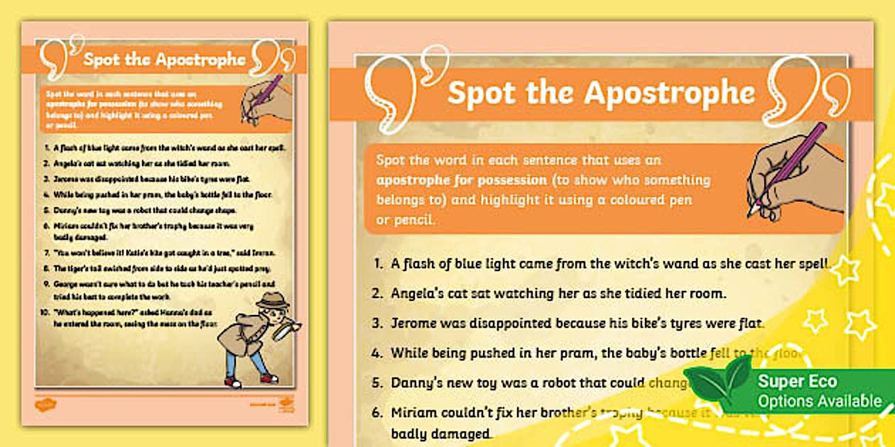 Spot the Apostrophe Activity Sheet (Ages 6 - 7)