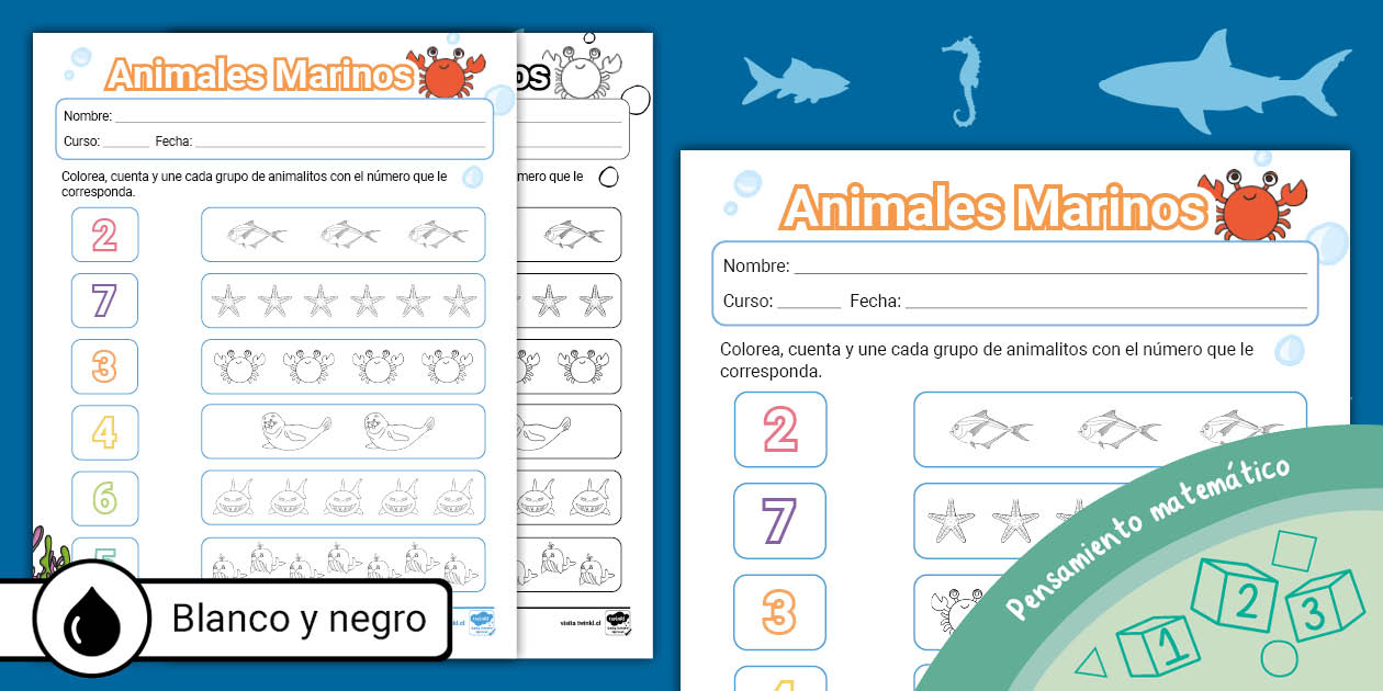 Conteo | 1 al 10 | Contar | Mes de Mar | Fauna Marina | NT1