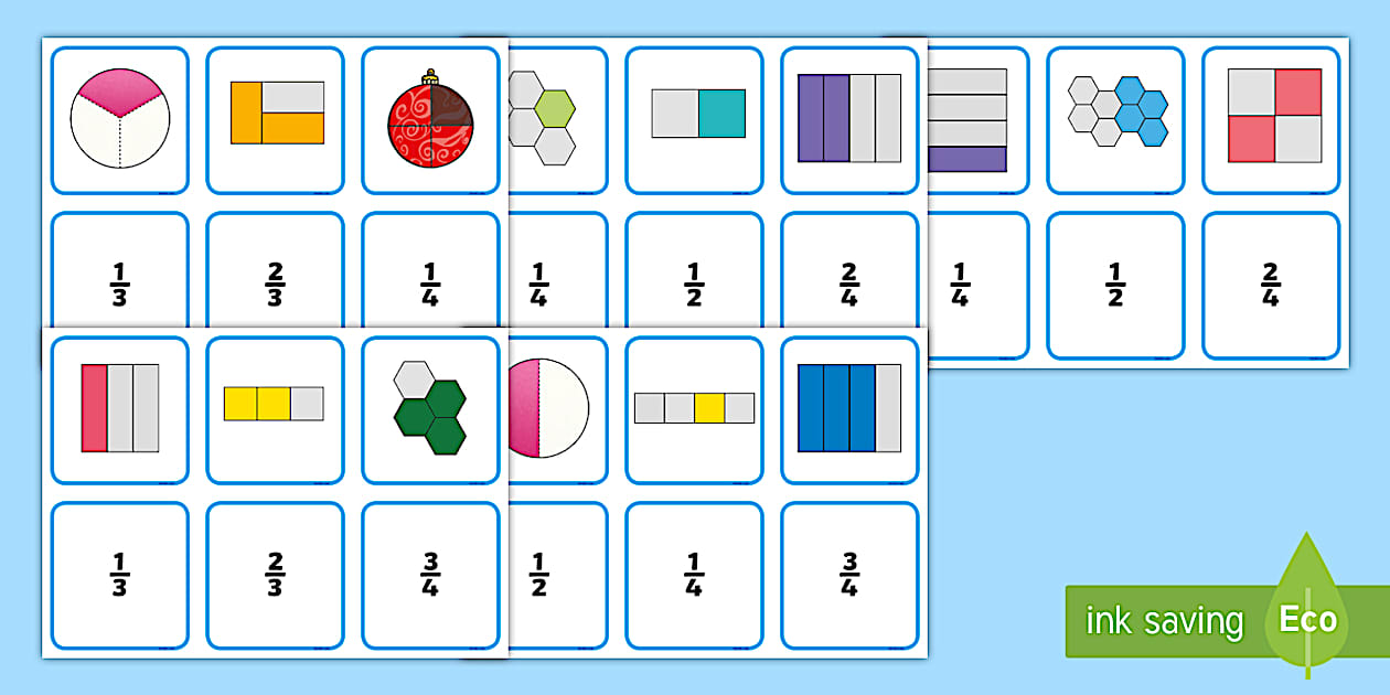 Halves, Quarters and Thirds Matching Cards - Halves, Quarters and Thirds