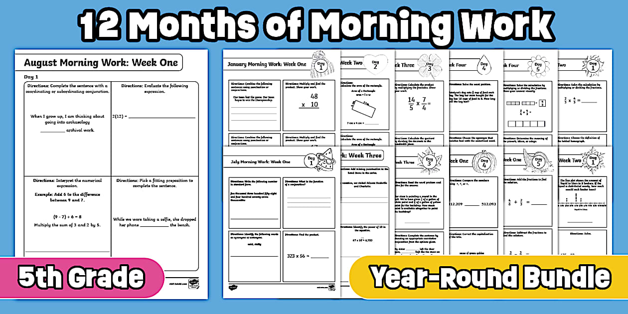 Fifth Grade 12 Months of Morning Work Bundle