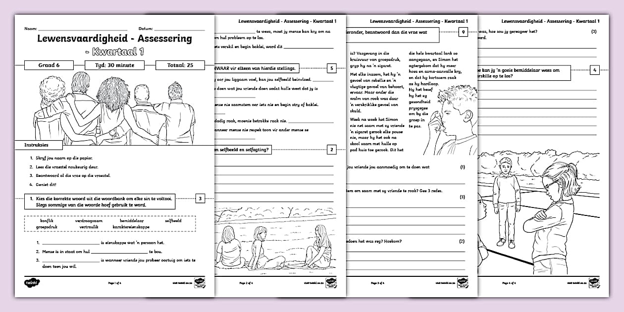 Graad 6 Lewensvaardigheid - Assessering Kwartaal 1 - Twinkl