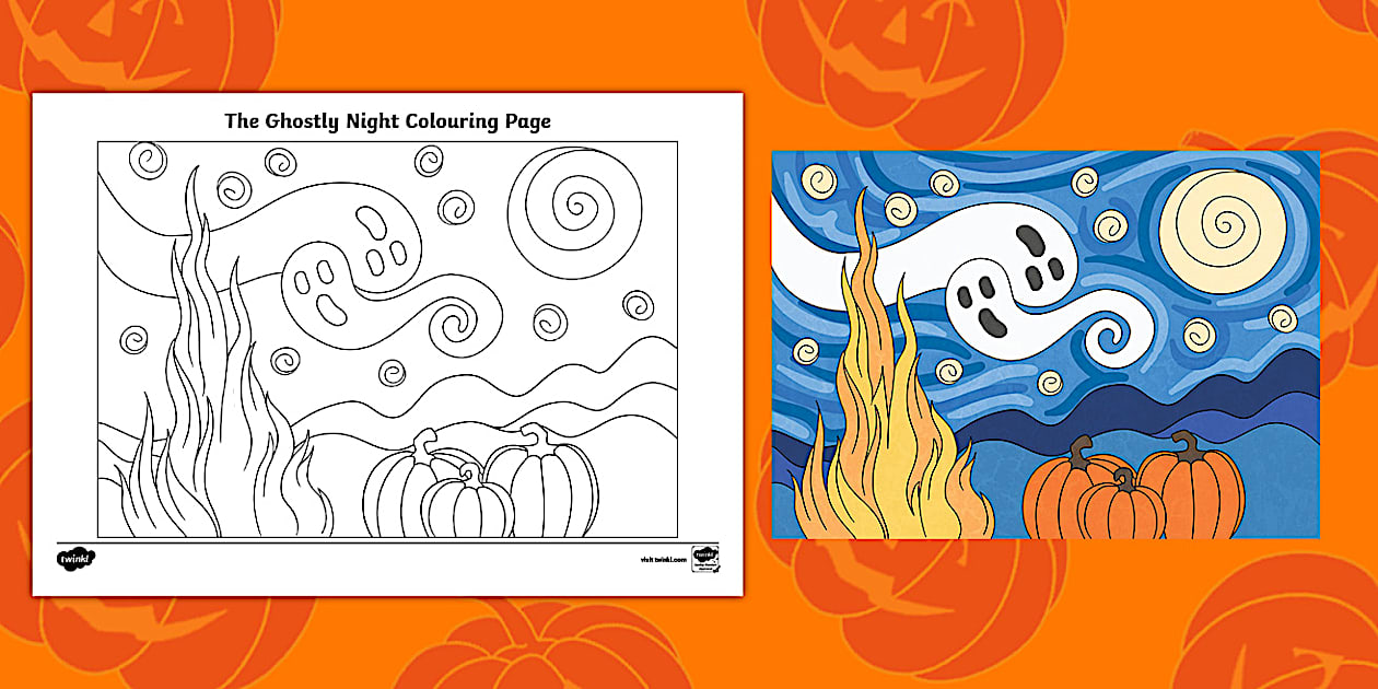 The Ghostly Night Colouring Page (teacher made) - Twinkl