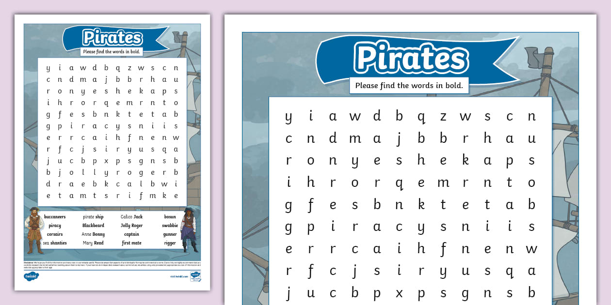 KS2 Pirates Word Search (teacher made) - Twinkl
