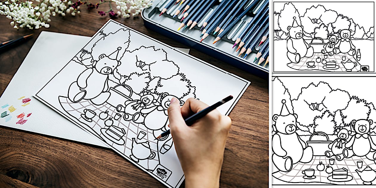 Teddy Bear Picnic Colouring Sheet | Twinkl Party - Twinkl