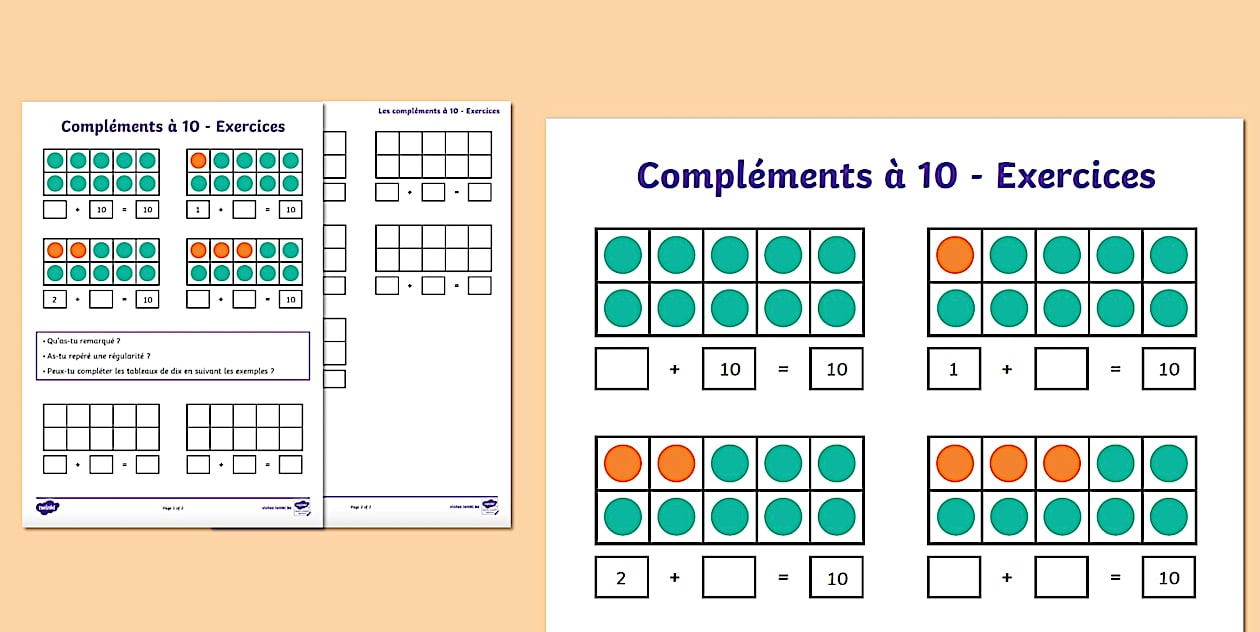 Les compléments à 10 - exercices (teacher made) - Twinkl