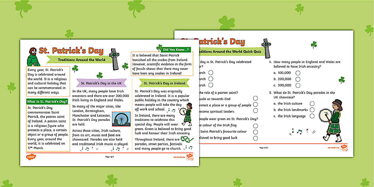 KS1 St. Patrick's Day Traditions Around the World Fact File