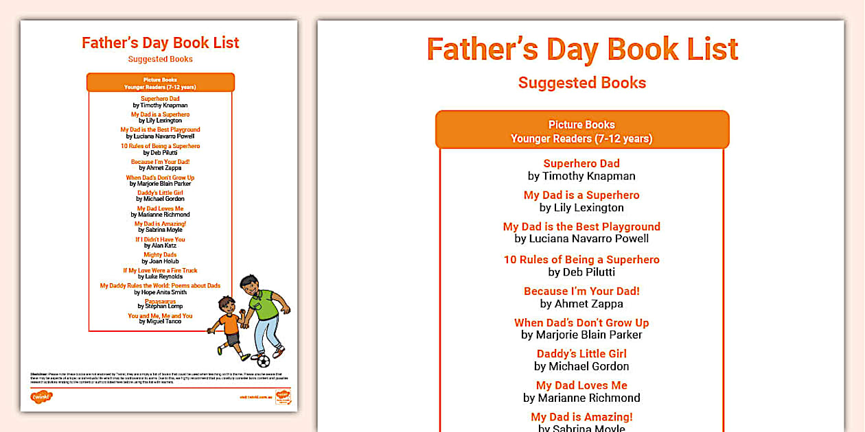 VIC Father's Day Book List (Hecho por educadores) - Twinkl