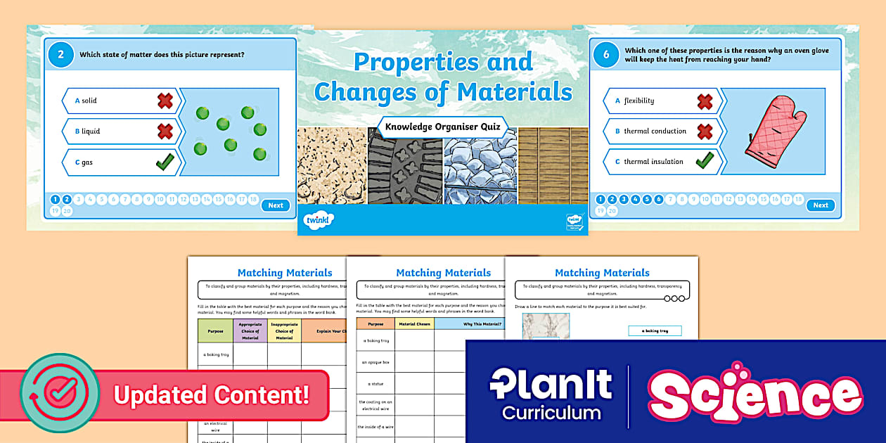 Science: Properties of Materials: Y5 Knowledge Organiser Quiz