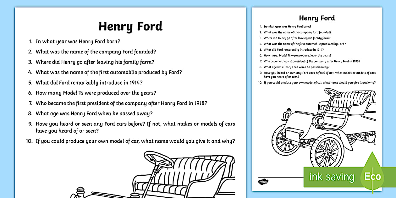 Henry Ford Questions and Answers Worksheet / Worksheets - World Around ...