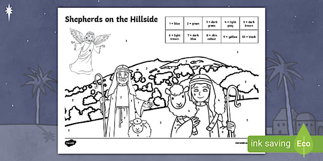 Cursive Shepherds On the Hillside Scene Colour by Number