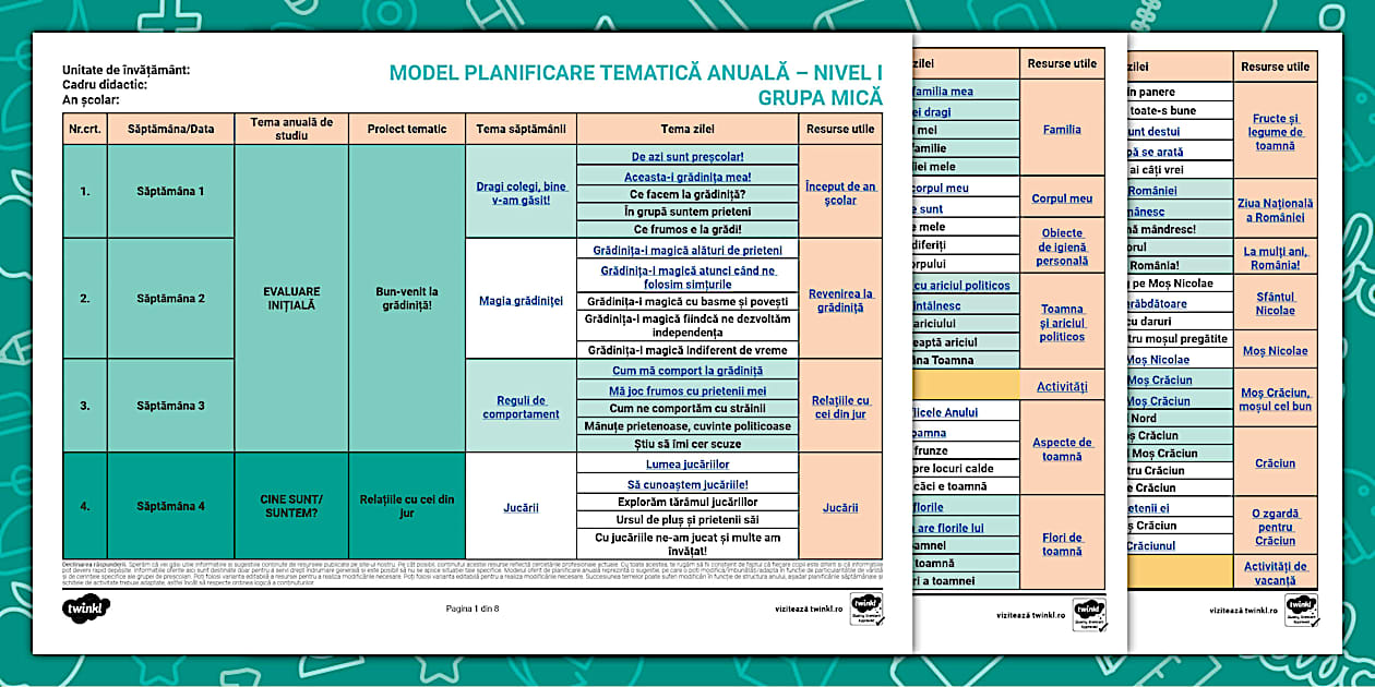 FREE! - GRATUIT Planificare anuală grupa mică (3-4 ani) – Model