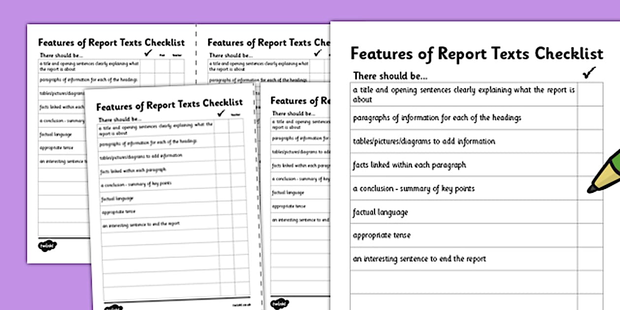 Editable Report Texts Checklist (teacher made) - Twinkl
