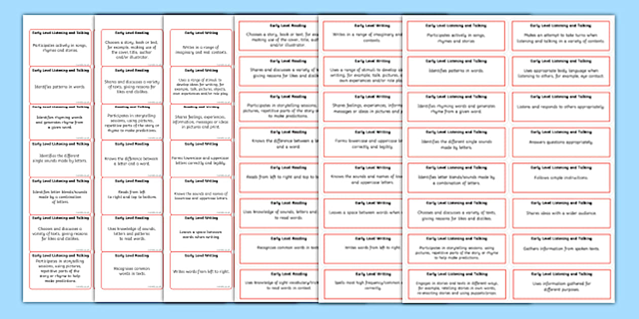 CfE Early Level Literacy and English Benchmarks Sticker Pack