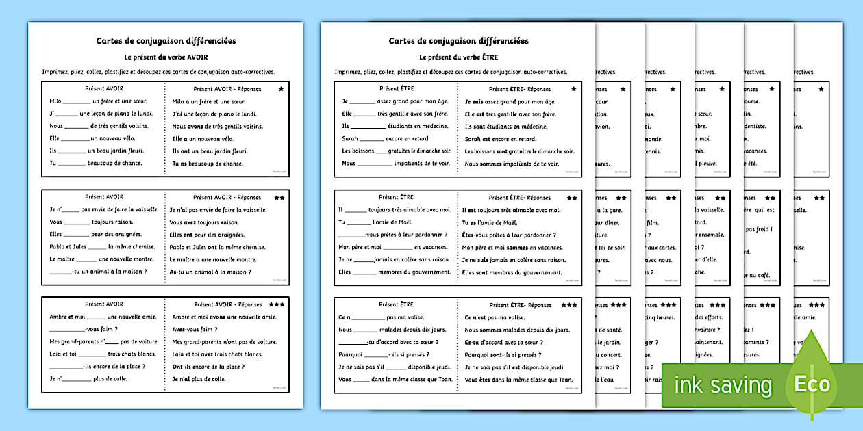 Cartes de conjugaison au présent - Imprimables - Twinkl CA