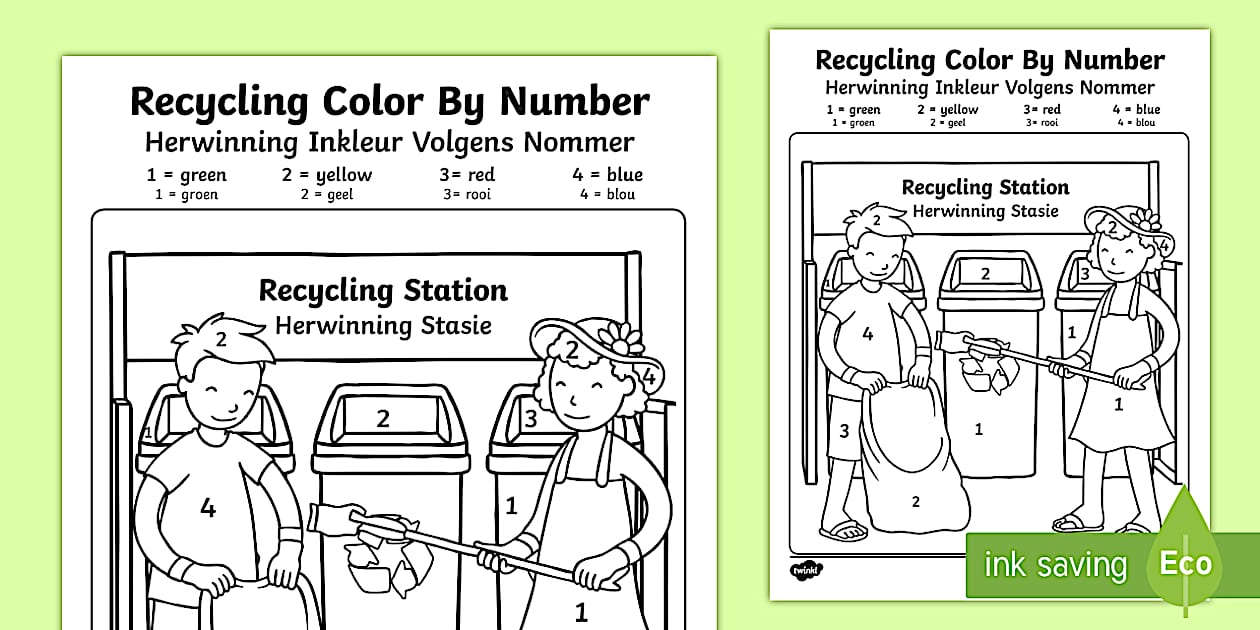 Recycling Colour by Number (Teacher-Made) - Twinkl