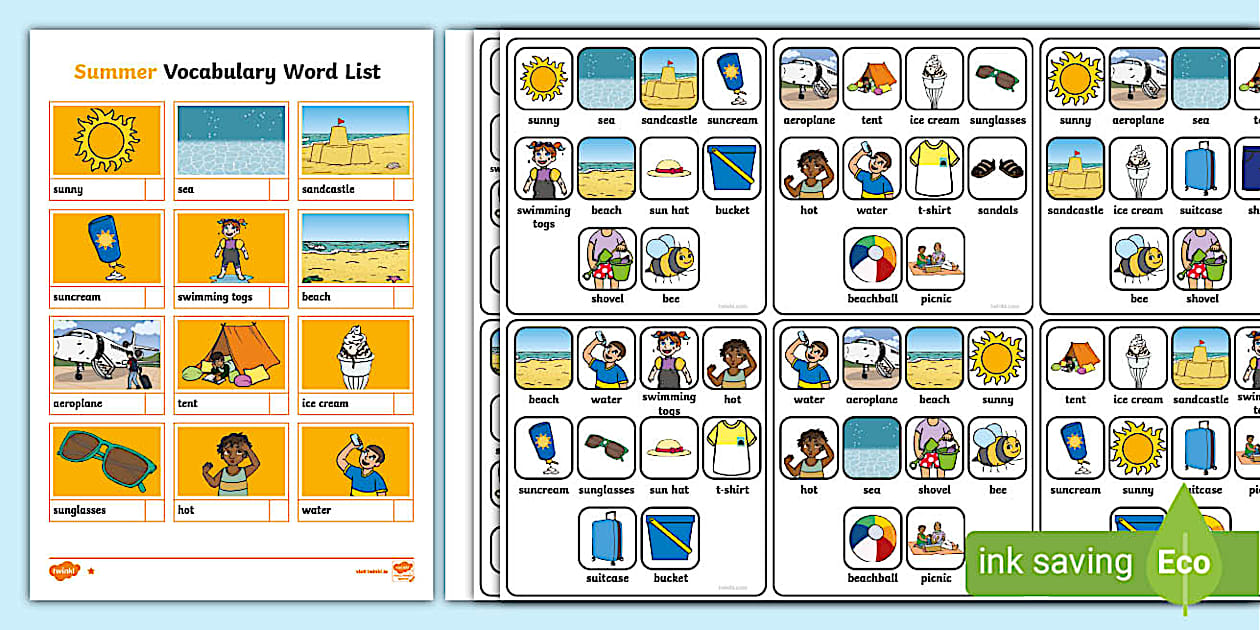 Summer Vocabulary Bingo