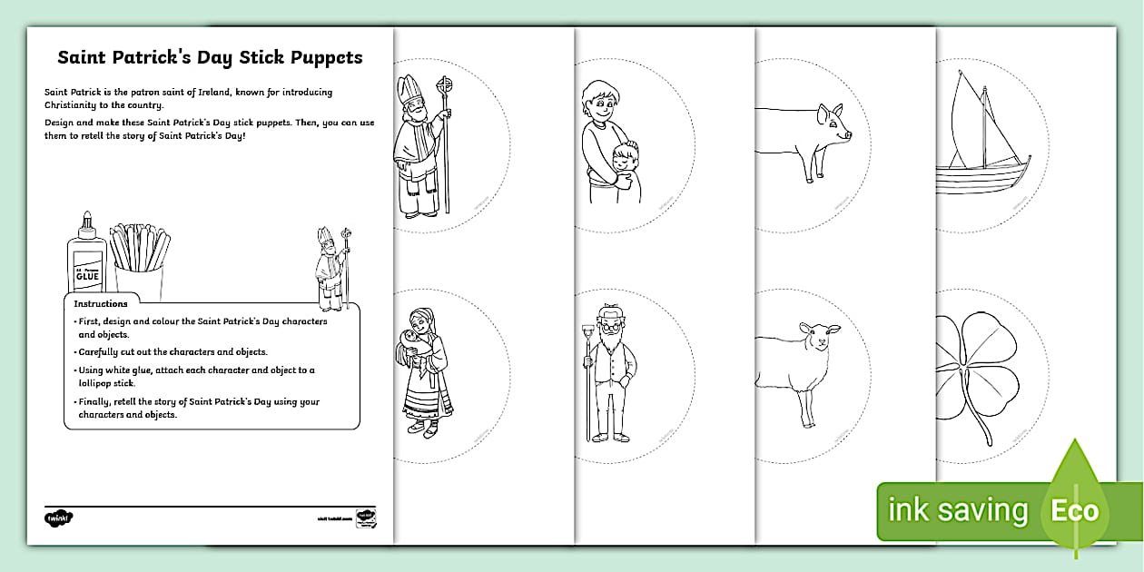 Saint Patrick's Day Stick Puppets (Teacher-Made) - Twinkl