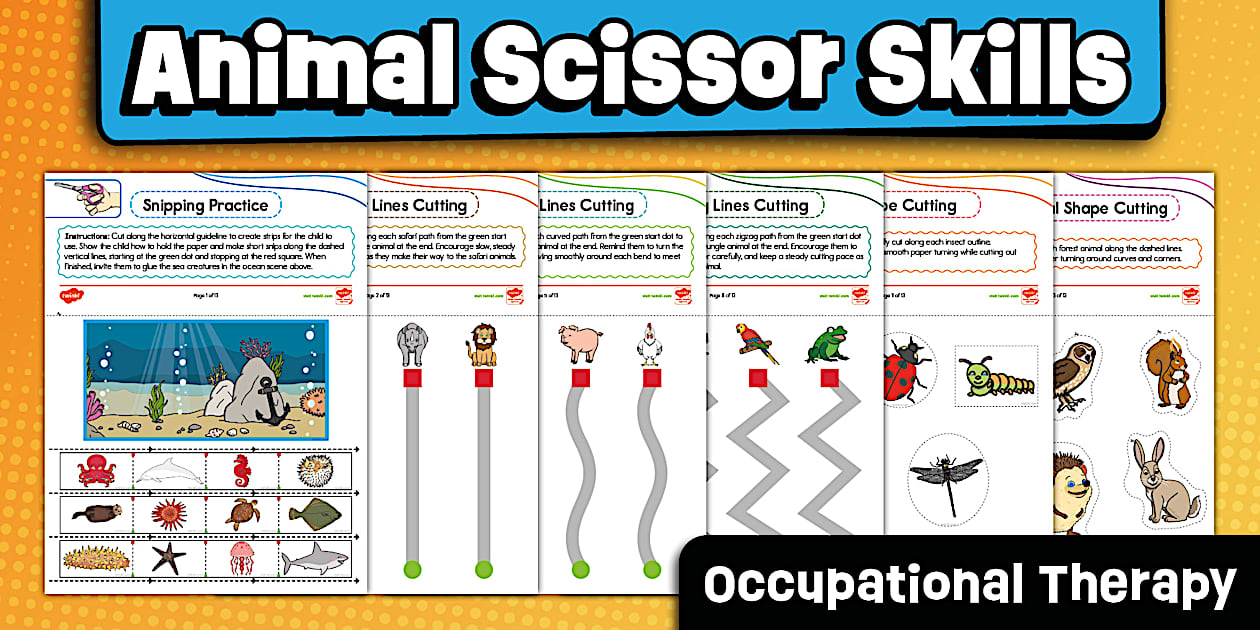 Animal Scissor Skills Worksheets for OT