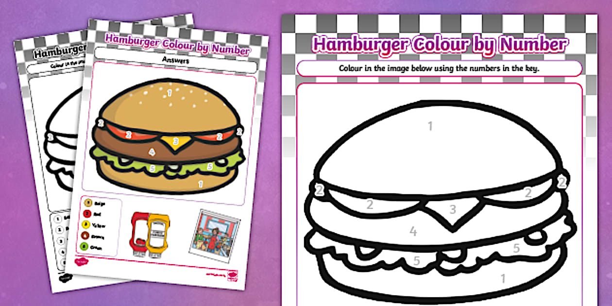 Hamburger Colour by Numbers Worksheet (Teacher-Made)