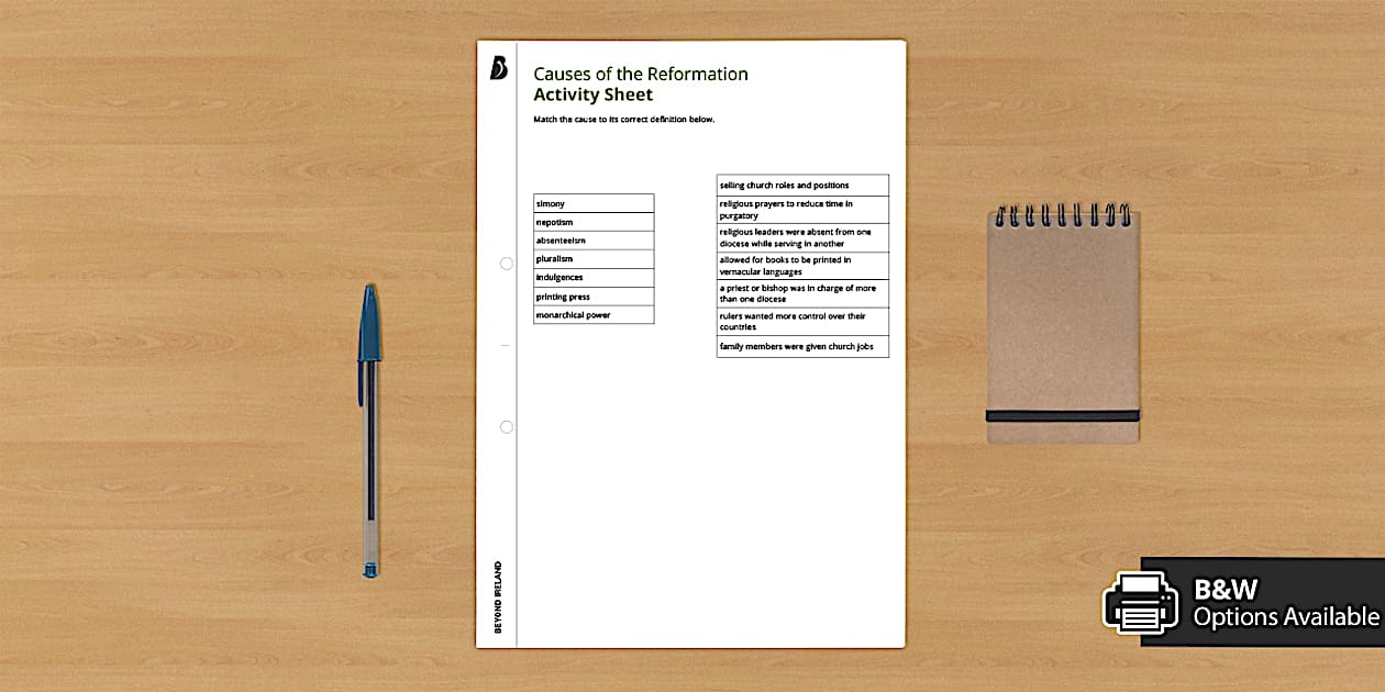 Causes of the Reformation Activity Sheet