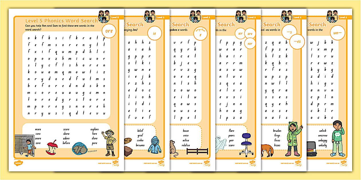 Level 5 Decodable Word Search Pack Weeks 21-30 - Twinkl