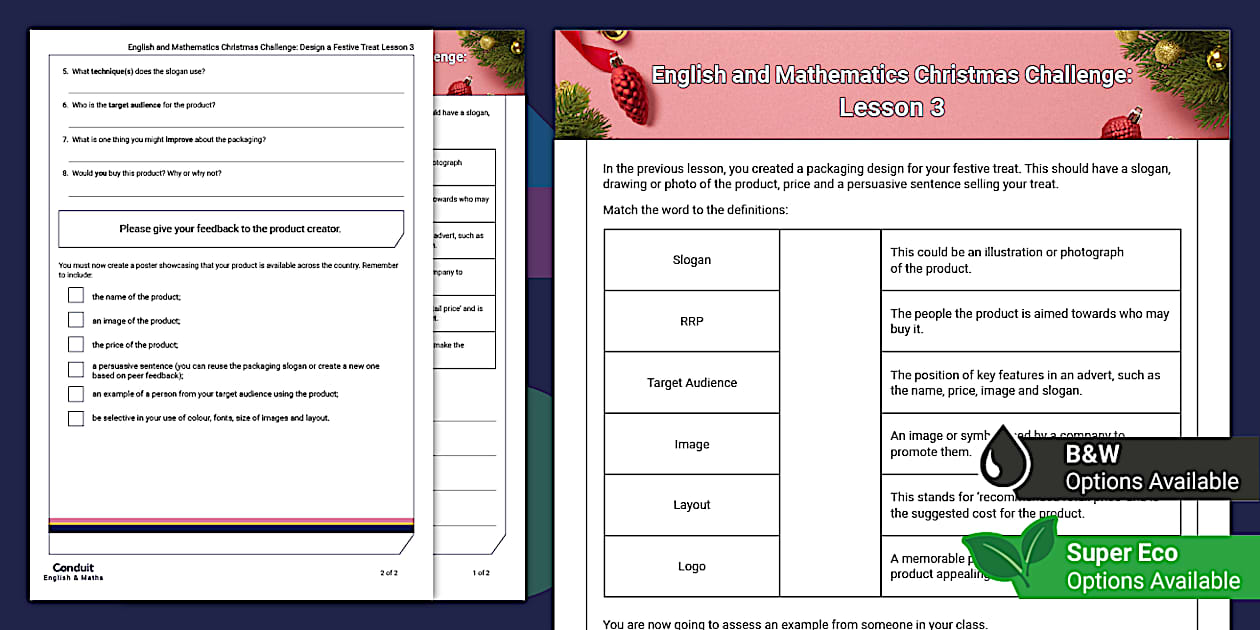 English and Maths Christmas Ad Challenge: Lesson 3 (English)