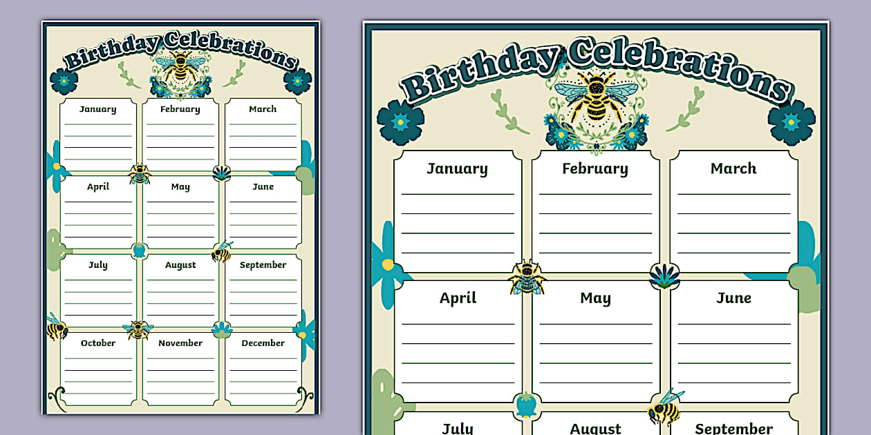 Bee-Themed Birthday Chart (teacher made) - Twinkl