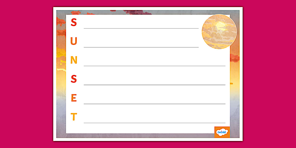 Sunset Acrostic Poem Template